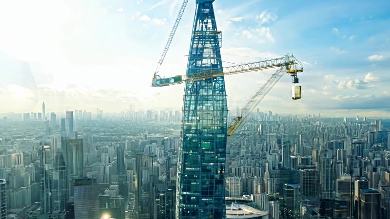 A High-tech Skyscraper Under Construction in a Vast Futuristic Cityscape. 4k Video Footage Stock ...