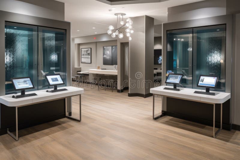 High-tech and Sleek Guest Check-in Desk with Tablets and Touchscreen ...