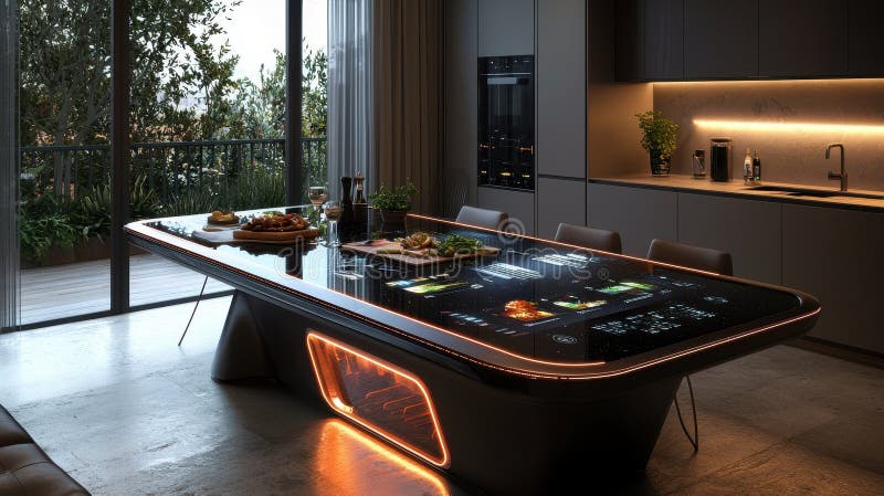 High-Tech Smart Dining Table with Interactive Display Stock Photo ...