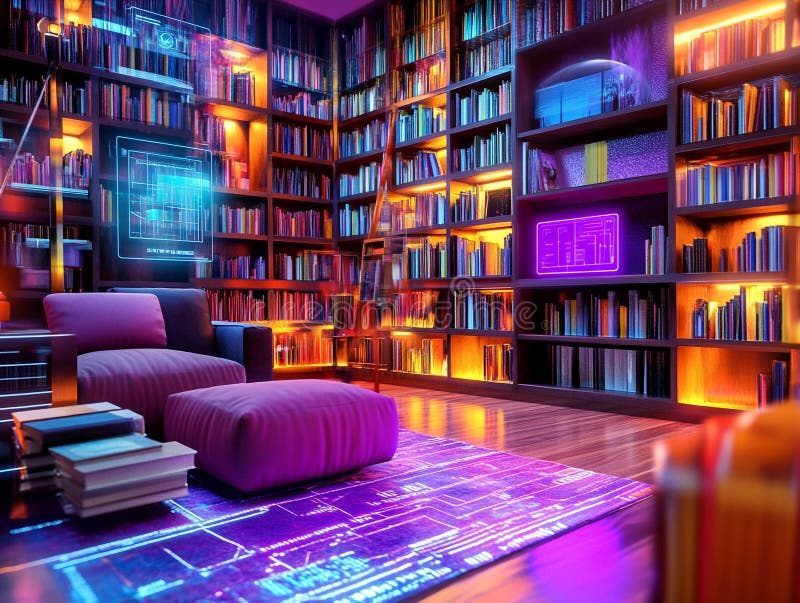 A High-tech, Smart Home Library with Floor-to-ceiling Bookshelves ...
