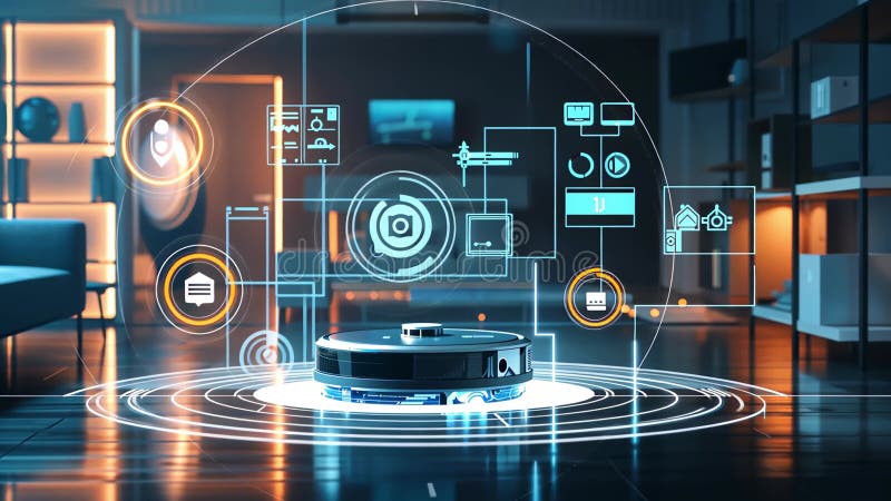 High Tech Smart Robotic Vacuum Cleaner in Modern Home Interior with ...