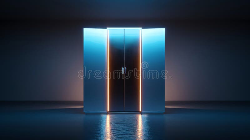 High-tech Smart Storage Unit with Blue LEDs, Sleek Design, 3D Rendering ...