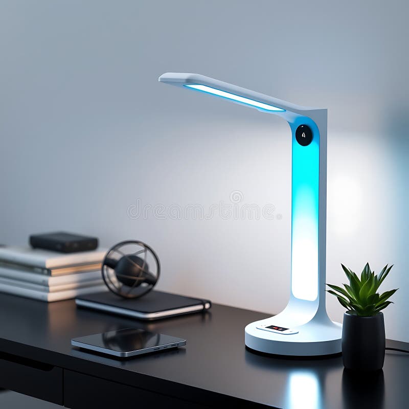 A High Tech Smart Table Lamp with Adjustable Color Settings Displaying ...