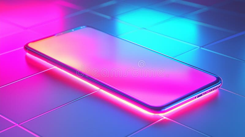 High-tech Smartphone with a Glowing Screen, Standing Upright, Placed on ...