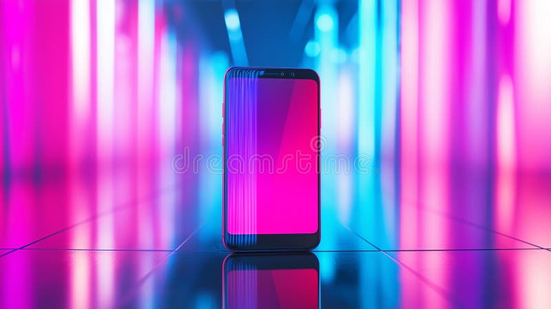High-tech Smartphone with a Glowing Screen, Standing Upright Stock ...