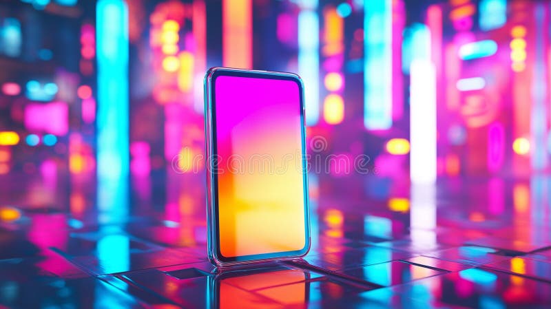 High-tech Smartphone with a Glowing Screen, Standing Upright Stock ...