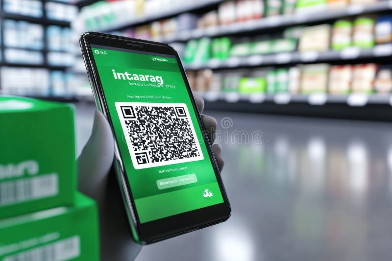 High-tech Smartphone Scans QR Code for Grocery Pickup in Modern ...
