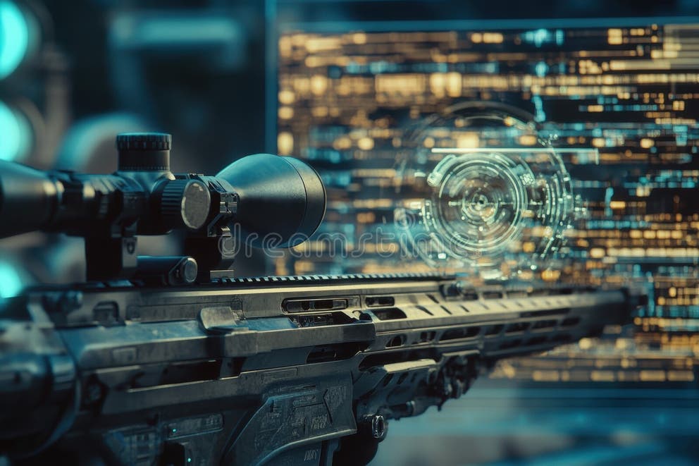 Advanced Sniper Rifle with Digital Interface on Display at a Military Technology Expo Stock ...