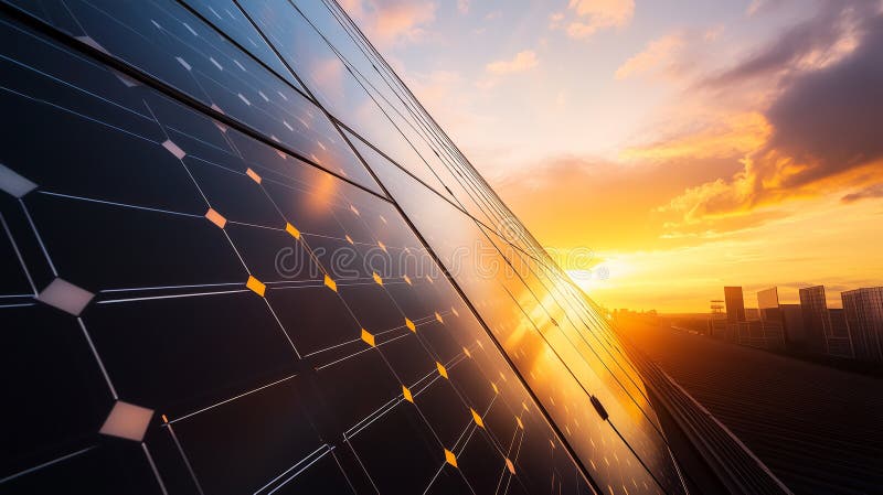 Solar Panel Reflecting Sunlight Sunset Showcasing Renewable Energy ...