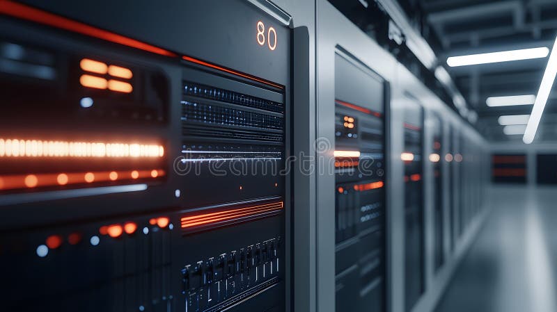 High Tech Solid State Battery Storage Unit with Glow in a Modern Data ...