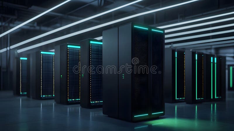 High-Tech Solid State Battery Storage Units with Neon Glow in Modern ...