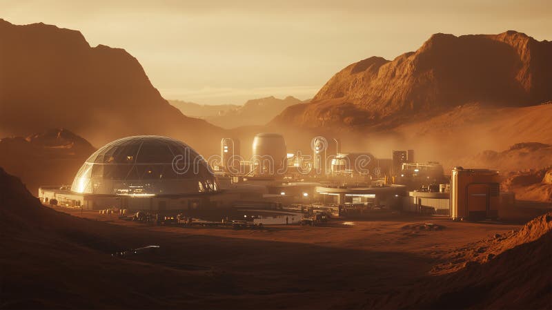 Exploring a Futuristic High-tech Colony on Mars during Golden Hour ...