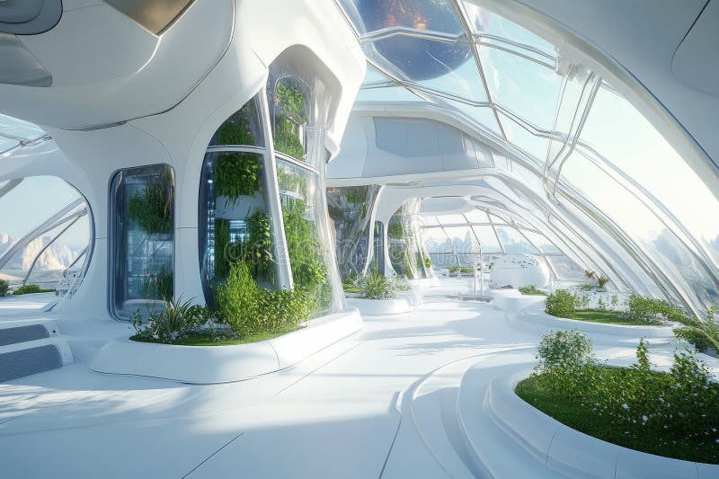 A High Tech Space Colony with Transparent Domes, Vertical Gardens, and ...