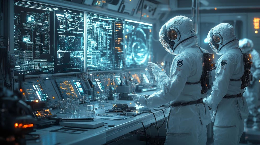 High-Tech Space Command Center with Astronauts Monitoring Systems ...
