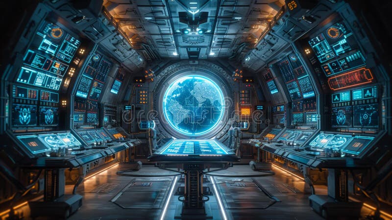 High-tech Space Control Room - Generative Ai Stock Illustration ...