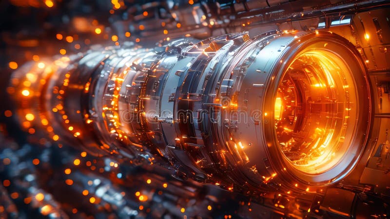 High-tech Space Rocket Engine Glowing with Bright Orange Flames Against ...