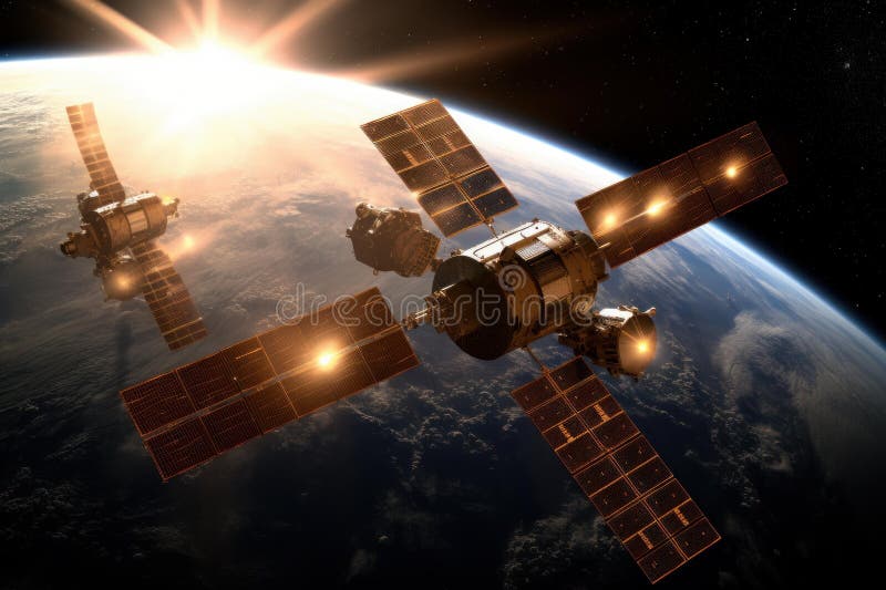 High-tech Space Solar Satellites. Generate Ai Stock Illustration ...