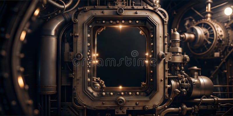 High-Tech Space Station Control Room with Glowing Portal Stock ...