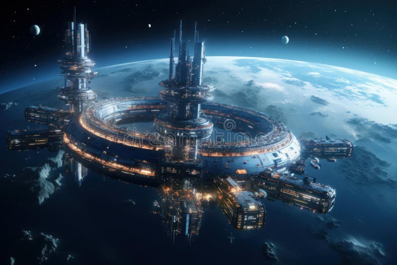 High-tech Space Station Earth. Generate Ai Stock Photo - Image of panel ...