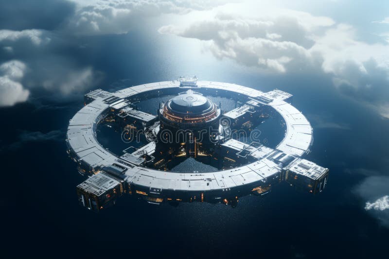 High Tech Space Station Floating Above Earth. Space Ship in the Outer ...