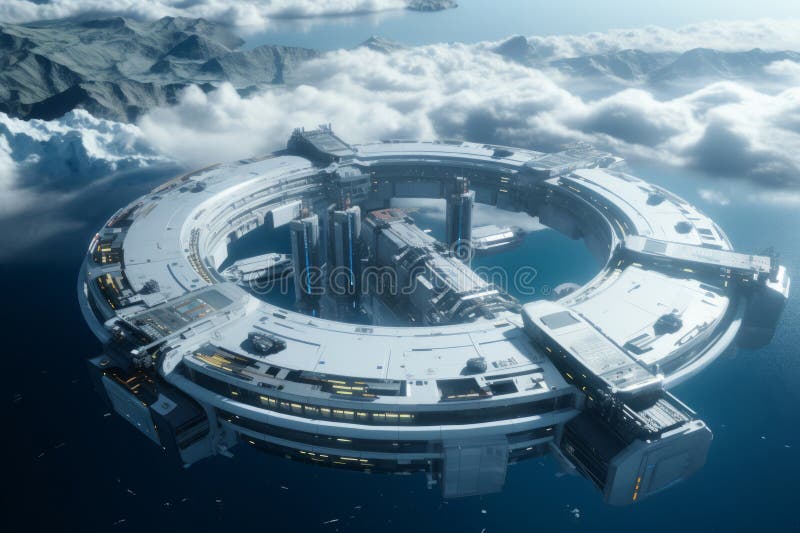 High Tech Space Station Floating Above Earth. Space Ship in the Outer ...