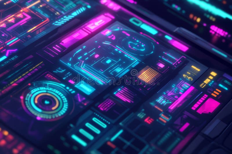 High-tech Space Station Interface with Glowing Holographic Controls ...