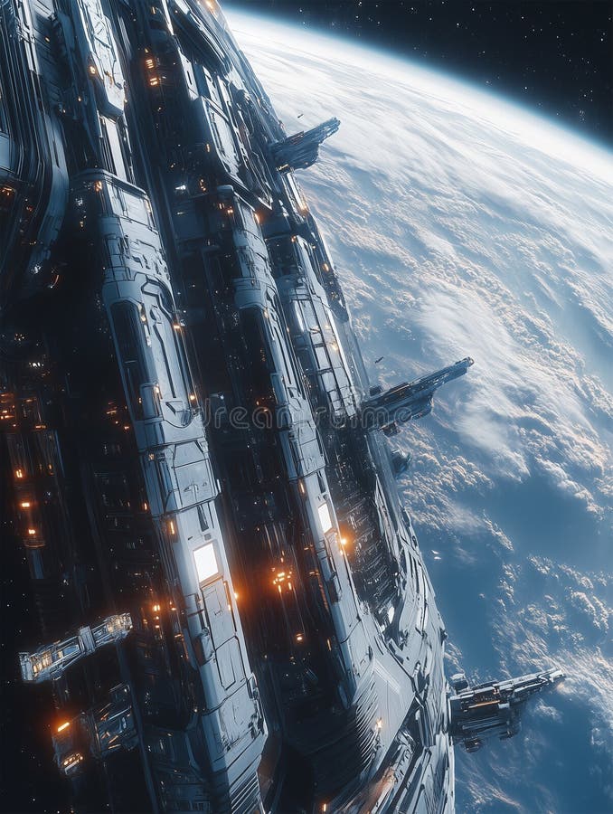 High-tech Space Station Orbiting Earth with Advanced AI Systems and ...