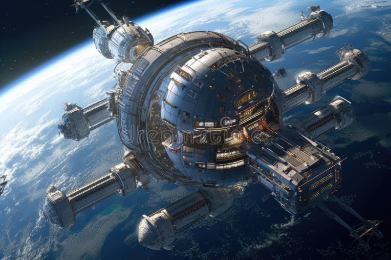 A High-tech Space Station Orbiting Earth Stock Illustration ...