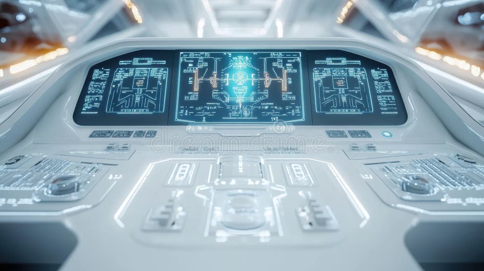 Futuristic Spacecraft Cockpit with Advanced Technology and Bright ...