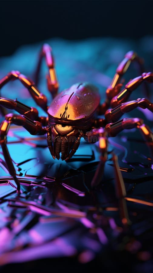 High-tech Spider in Neon Lights Stock Illustration - Illustration of ...
