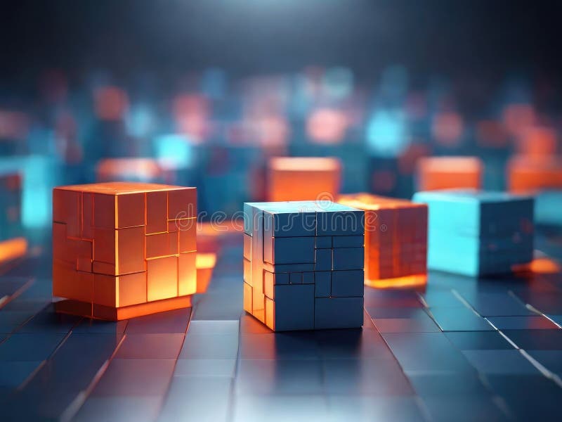 Square Blocks Create Futuristic Three-dimensional Digital Shapes ...