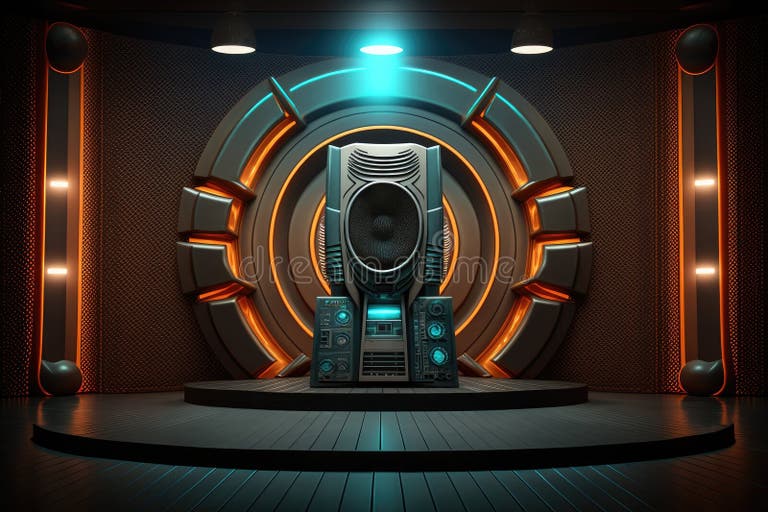 High-tech Stage, with Audio Speaker and Microphone, in Futuristic and ...