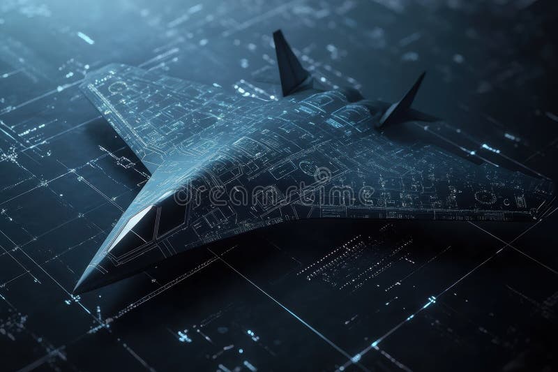 High-tech Stealth Aircraft on a Digital Blueprint Background Showcasing ...