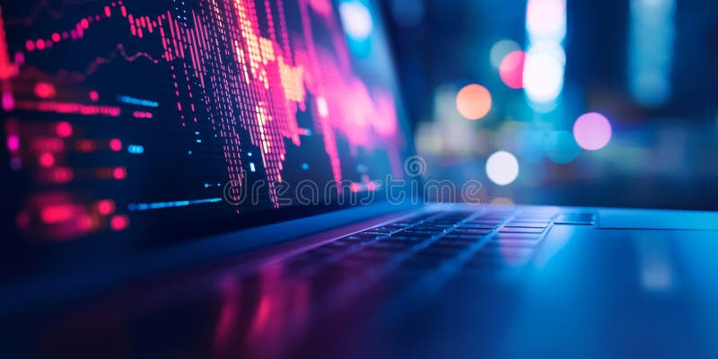 High-tech Stock Market Graph Displayed on a Laptop with Digital Effects ...