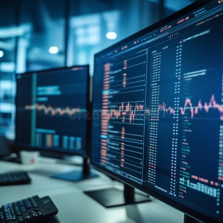 A High-tech Stock Market Trading Desk with AI Algorithms Generating ...