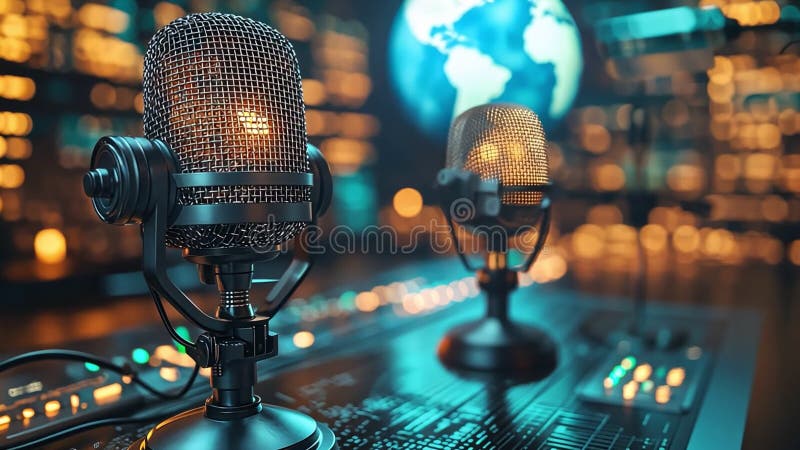 High Tech Studio with Microphones and Sound Equipment, Broadcasting ...