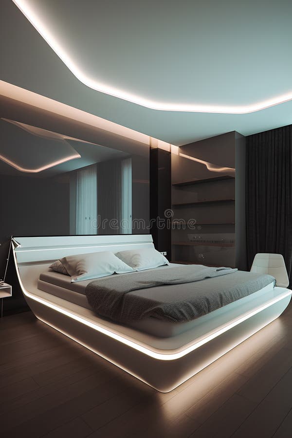 High-tech Style Bedroom Interior in Luxury House Stock Illustration ...