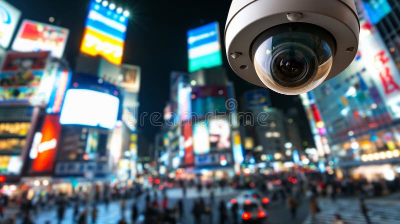 High-Tech Surveillance Camera Overlooking a Busy City Intersection ...