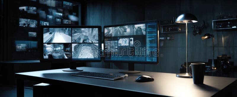 The High-tech Surveillance Desk with Dual Monitors and a Modern Design ...