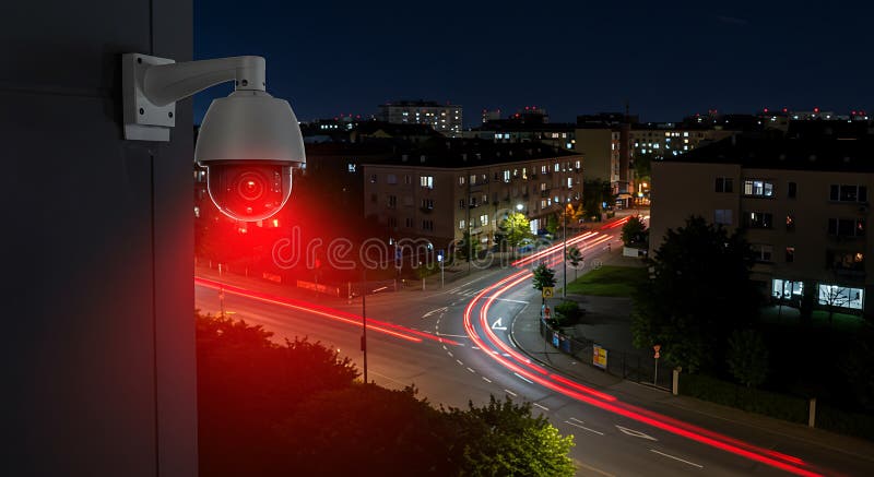 High-Tech Surveillance: a Nighttime Cityscape Monitored by a Dome CCTV ...