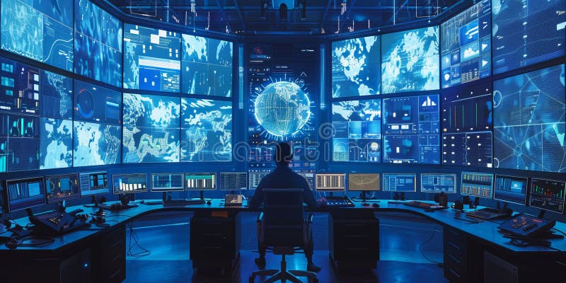High-tech Surveillance Room Featuring Multiple Monitors Stock Photo ...