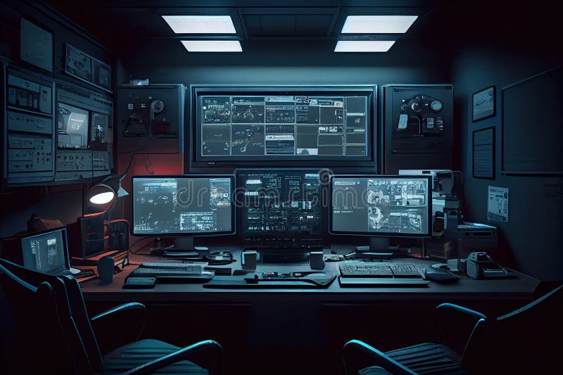 A High-tech Surveillance Room with Multiple Monitors, Keyboards, and ... A High-tech Surveillance Room with Multiple Monitors, Keyboards, and ...