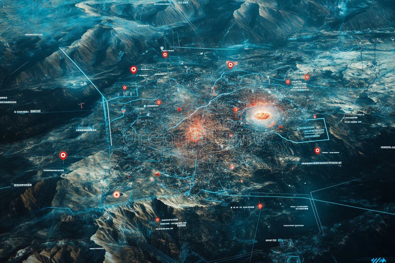 High-tech Surveillance Satellite View of Urban Landscape Showcasing ...