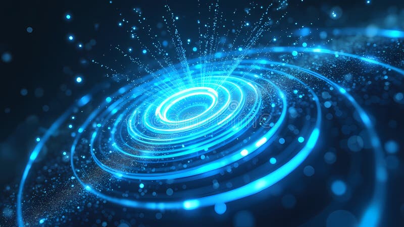High-Tech Swirling Blue Rings with Floating Light Points Stock ...