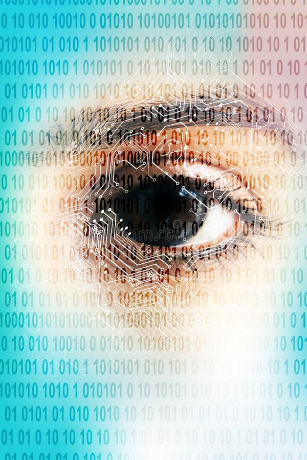 Eye Viewing Digital Information Represented by Ones and Zeros or Binary ...