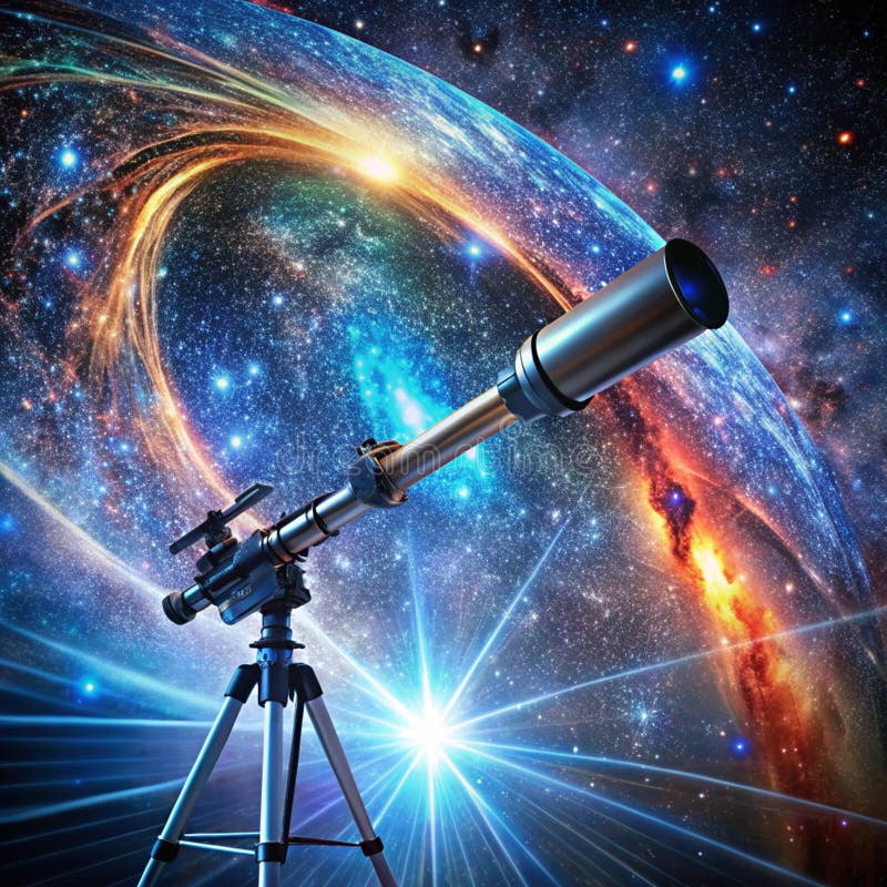 High-Tech Telescope Projecting Difurans Cosmic Data Onto Hologram Stock ...