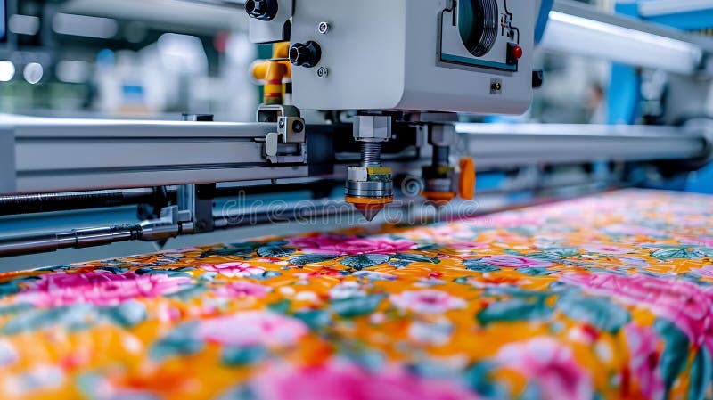 High-Tech Textile Printing Machine in Action: Close-up of Automated ...
