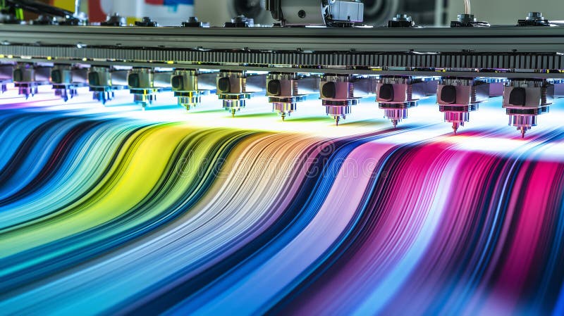 High-tech Textile Printing Machine Creating Vibrant Multicolored Fabric ...