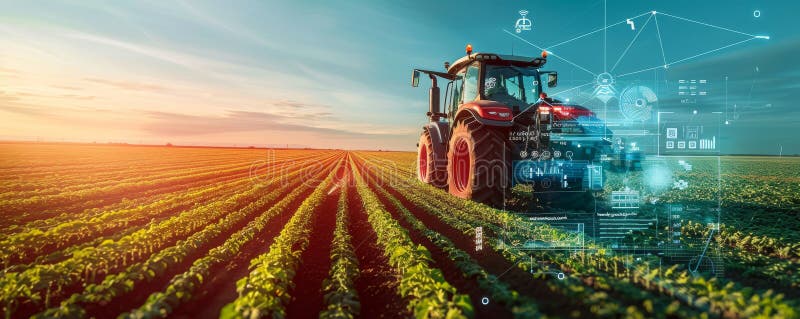 Advanced Farming Technology with a Modern Tractor in a Vast Field at ...