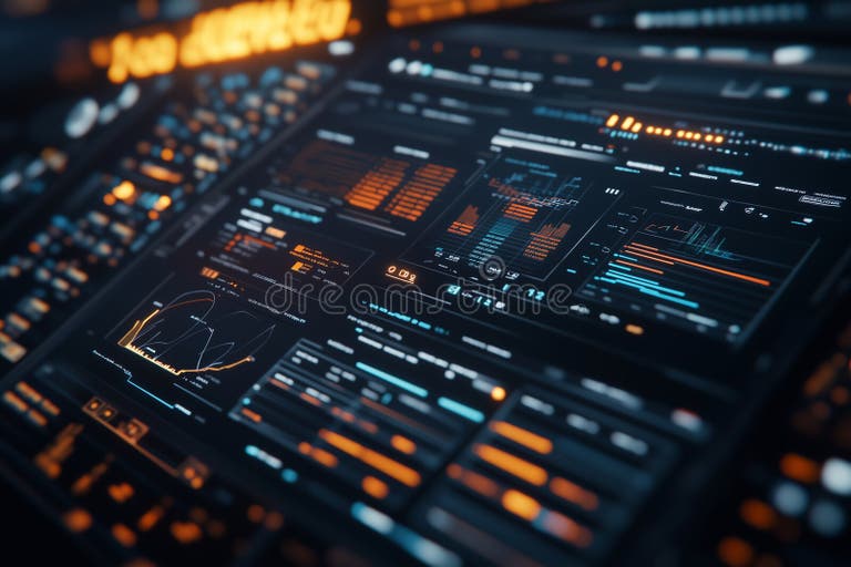 High Tech Trading Dashboard Displays Glowing Data and Analytics in an ...